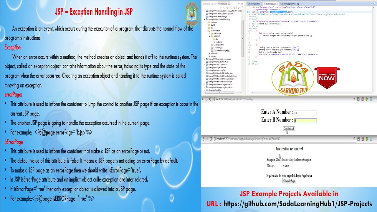 Lesson - 17 : JSP - JSP Exception handling - YouTube