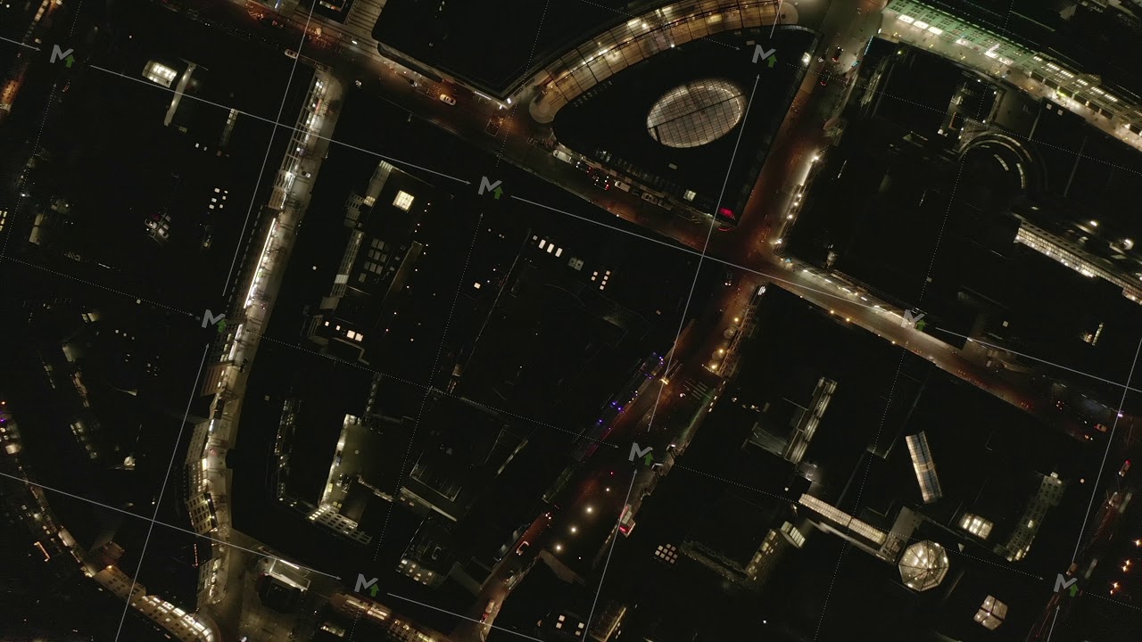 AERIAL: Slow Overhead Shot of City at Night with Lights and Traffic ...