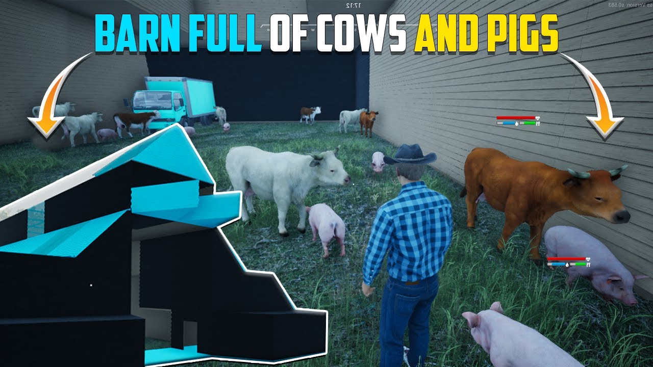 Ranch Simulator - 15 Cows and 10 Pigs - Barn House Full Of Cows and ...