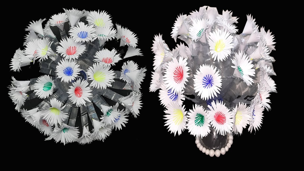 Flower Guldasta - make a paper flower Guldasta with plastic bottle ...