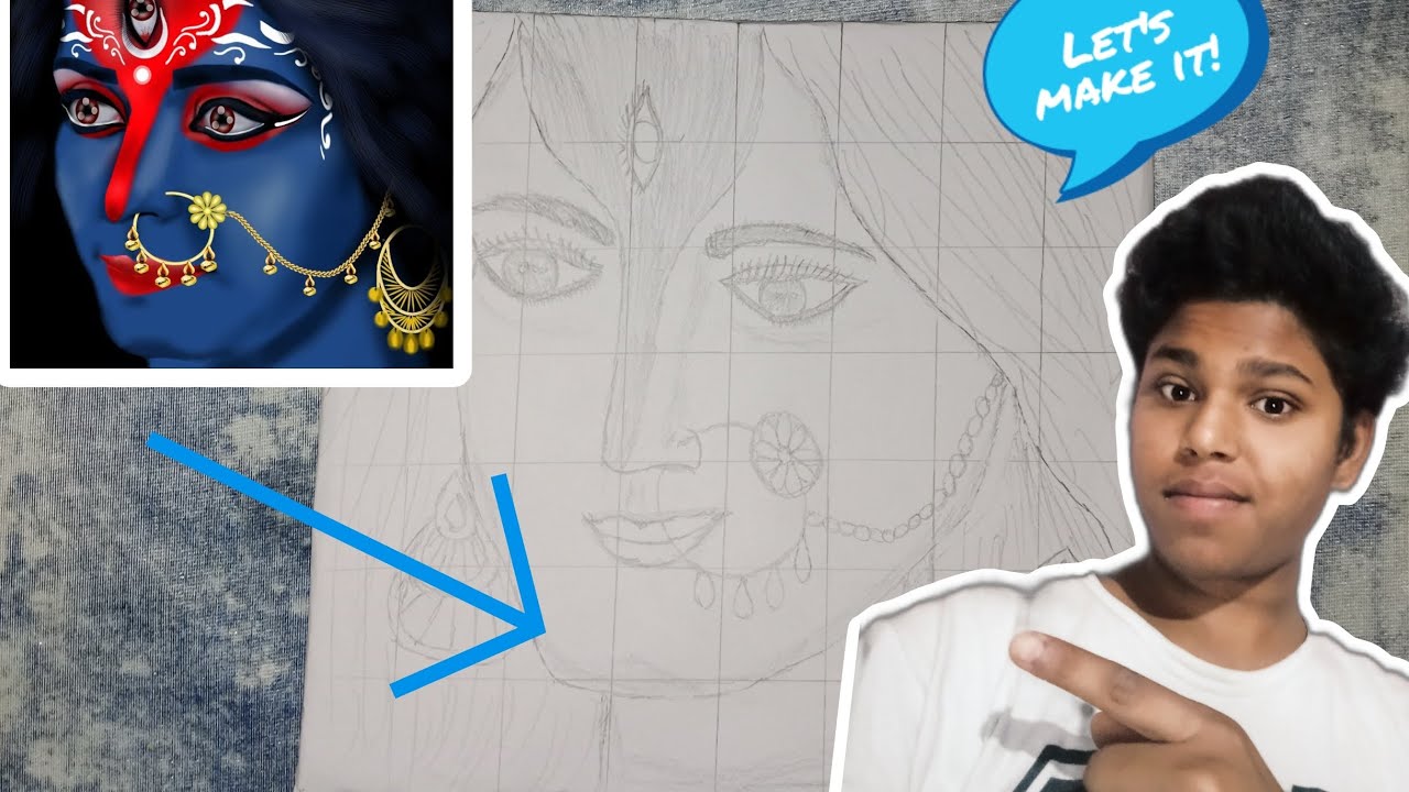 Maa kali drawing for beginners|Kali mata drawing easy|Mahakali drawing ...