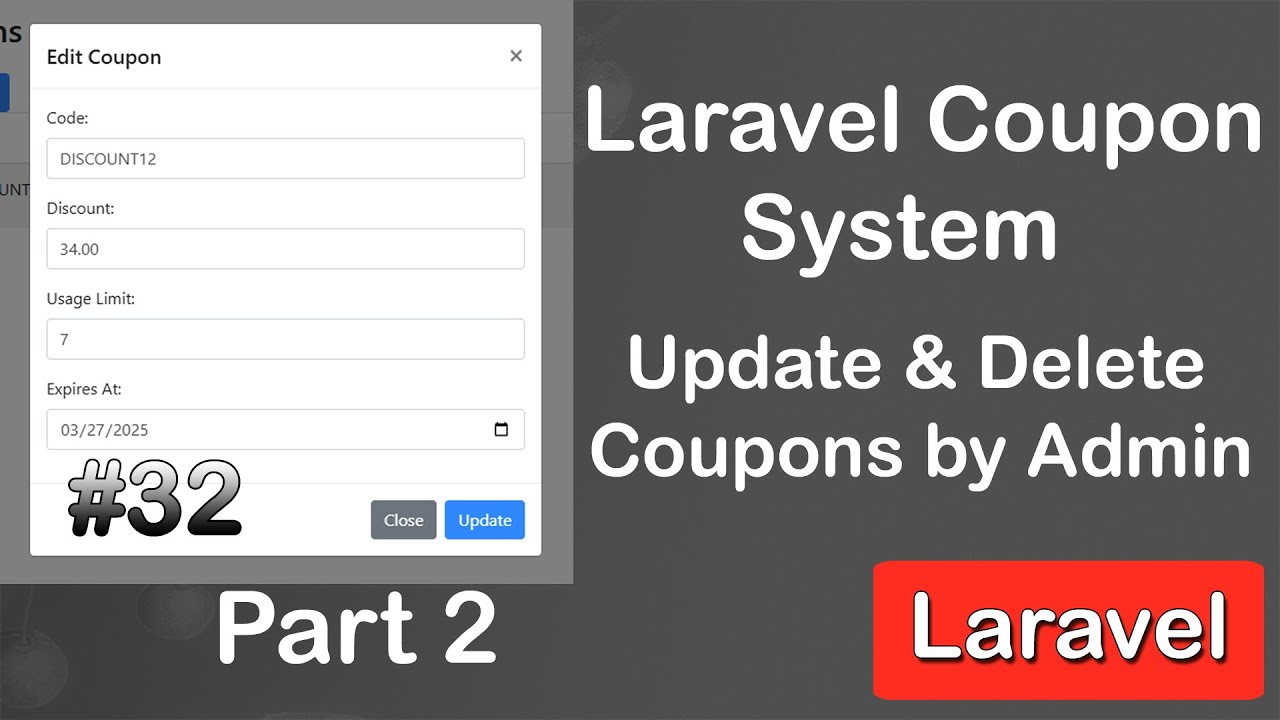 🔄 Update & Delete Coupons in Laravel | Laravel E-commerce Tutorial (Ep 32 - Part 2) 🚀 - YouTube