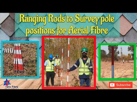 Ranging rods used to survey a route to plant poles for Aerial fibre ...