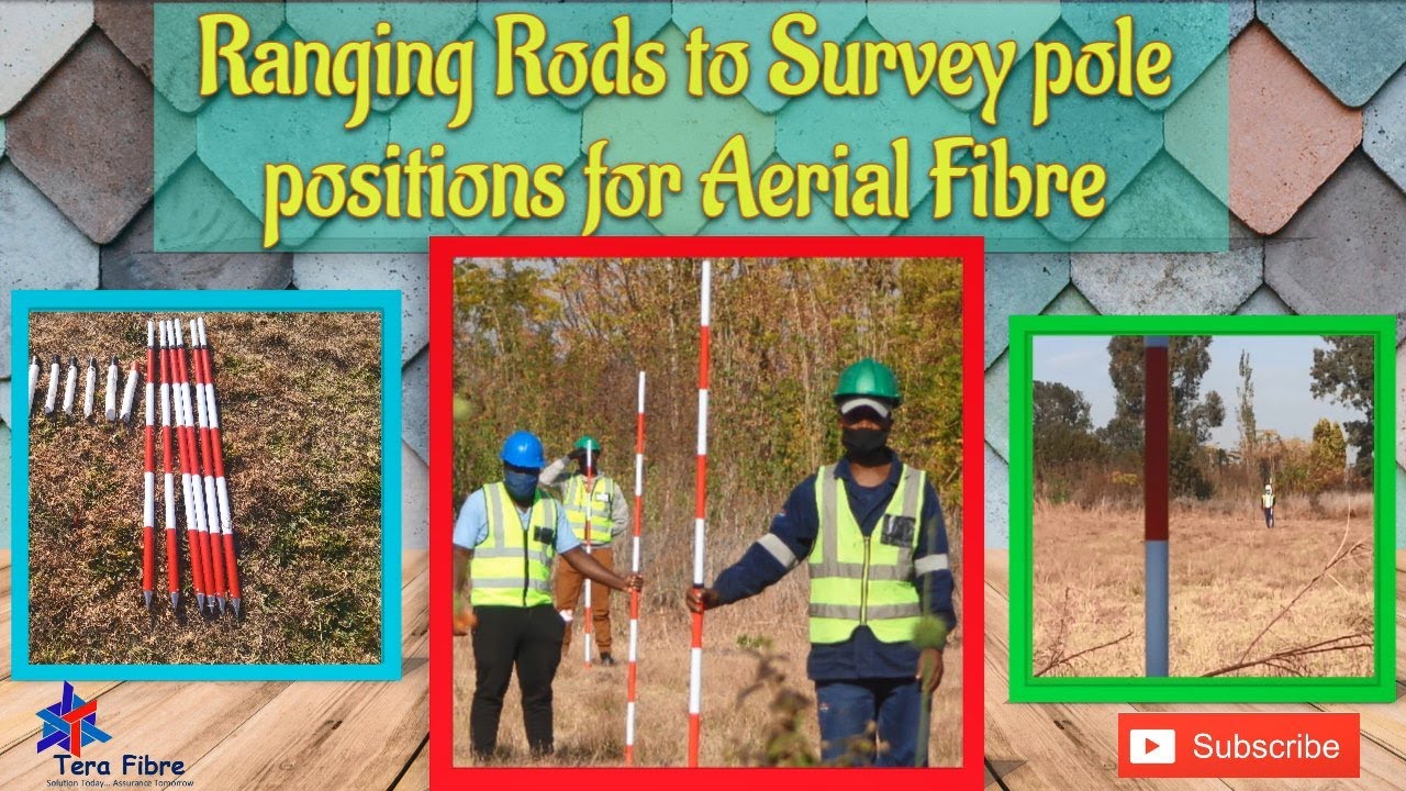 Ranging rods used to survey a route to plant poles for Aerial fibre ...