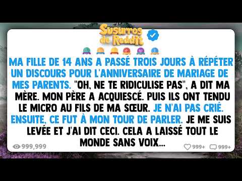 « Ma fille de 14 ans a passé TROIS JOURS à répéter un discours pour l'anniversaire de mariage...