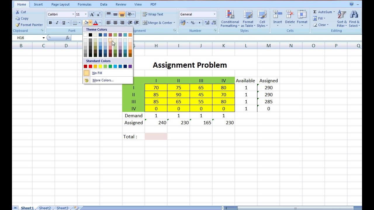 Assignment Problem solving by using Excel Solver - YouTube