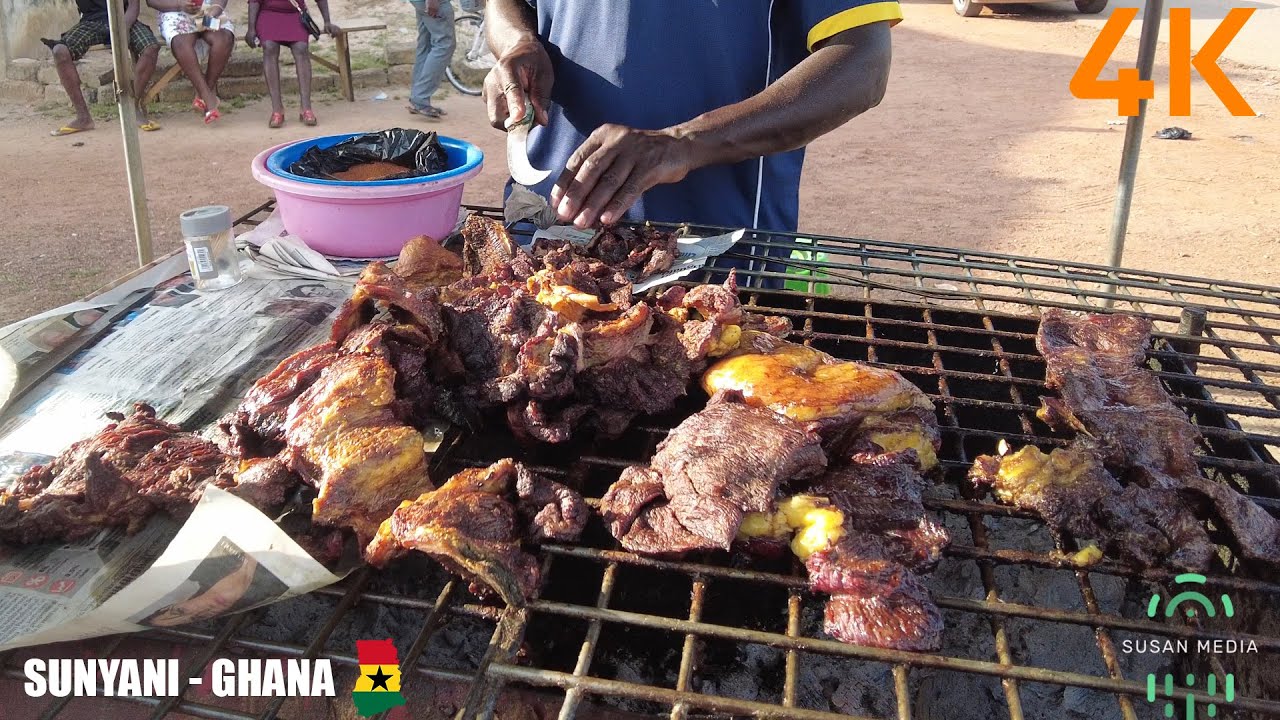 Meat Kebab Suya Street Food Sunyani Ghana 4K - YouTube