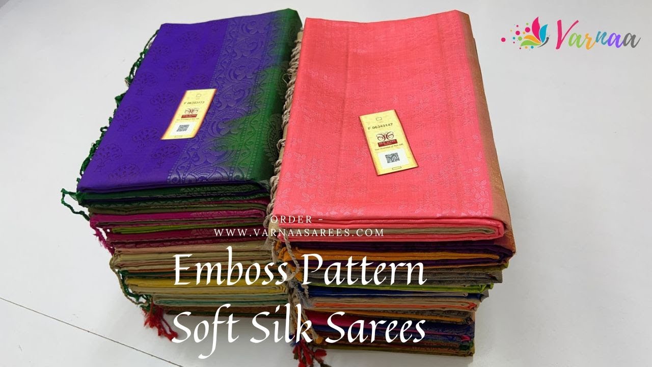 Emboss pattern soft silk sarees - YouTube