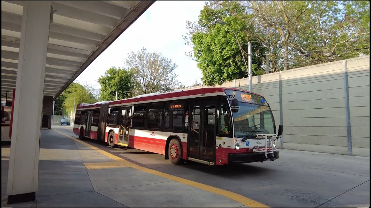 TTC 7 Bathurst Bus Ride #9013 from Bathrust Stn to Steeles West (May ...