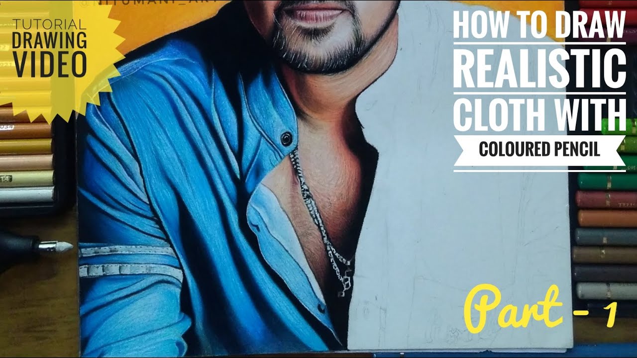 TUTORIAL DRAWING/ How To Draw Realistic Cloth with Coloured Pencil (Darshan Raval)/ NDN Painting ...