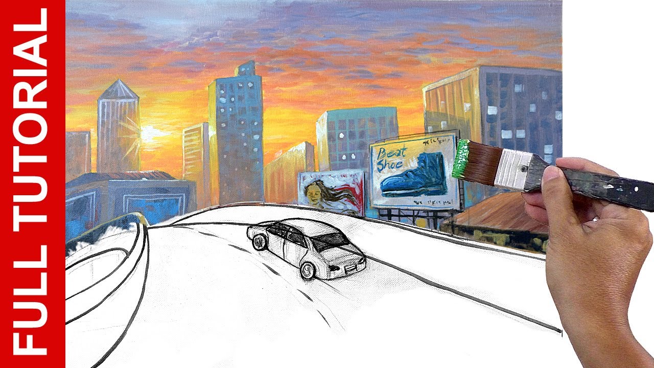 Tutorial: How to Paint City Scape in Acrylics / JMLisondra - YouTube