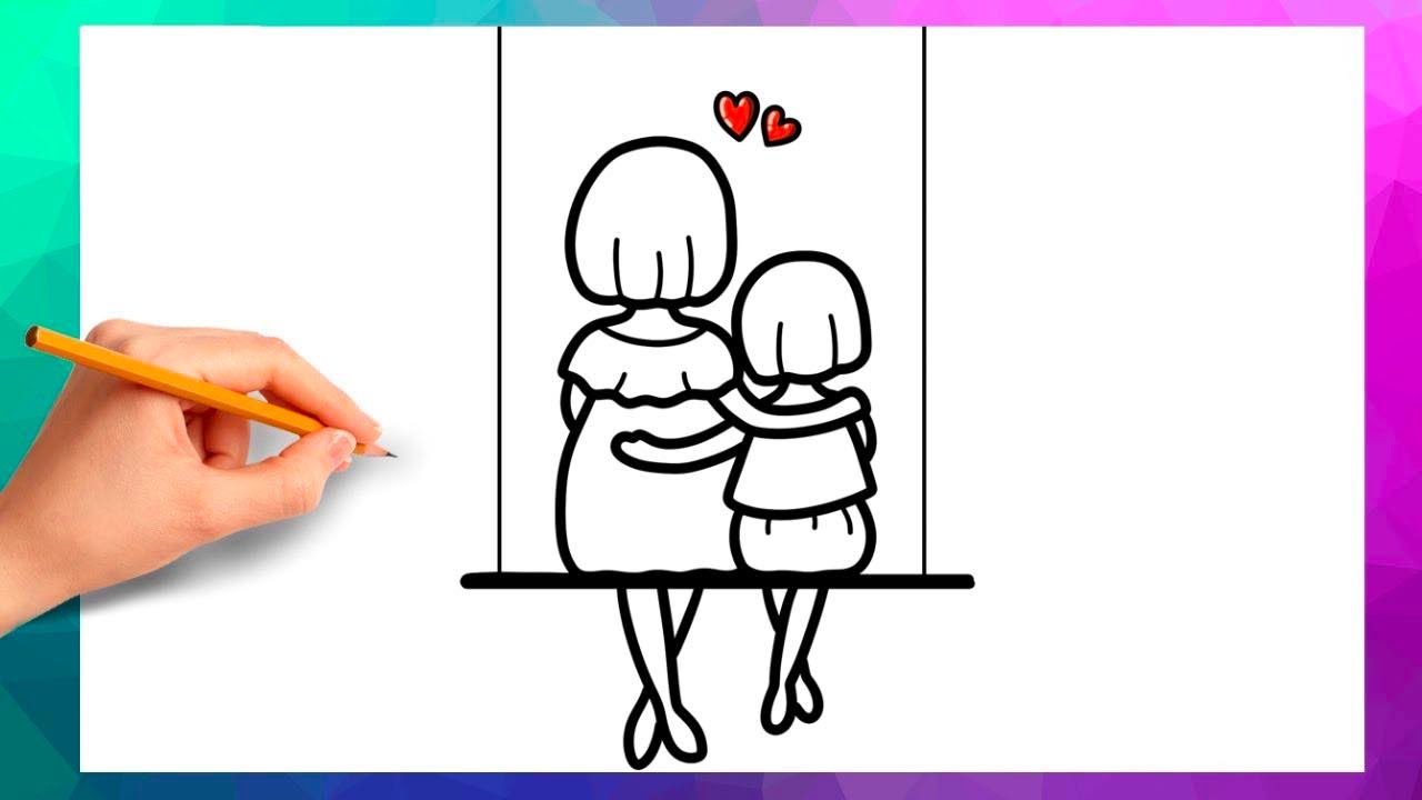 Cum se Deseneaza o MAMA si FETITA ei in Leagan | Desen de 8 Martie ZIUA ...
