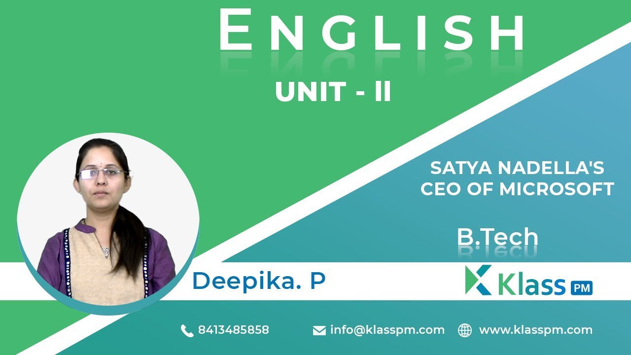 Satya Nadella's CEO Of Microsoft | Engineering English by Deepika.p | BTech Tutorials | KlassPM ...