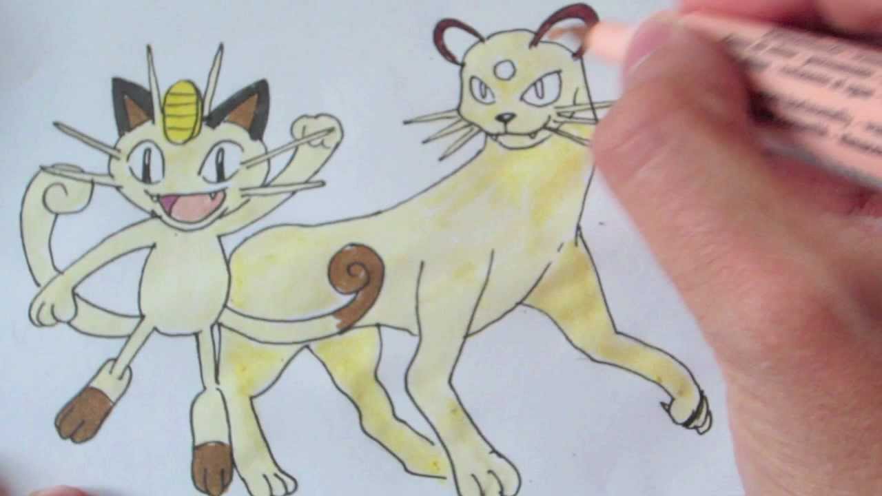 How to draw Pokemon: No. 52 Meowth, No.53 Persian - YouTube