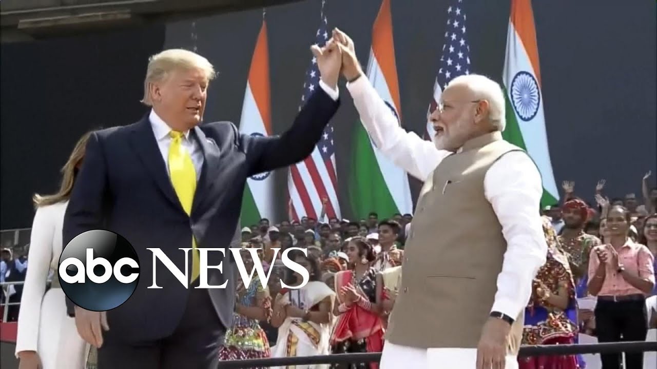 Thousands greet President Trump as he arrives in India | ABC News - YouTube