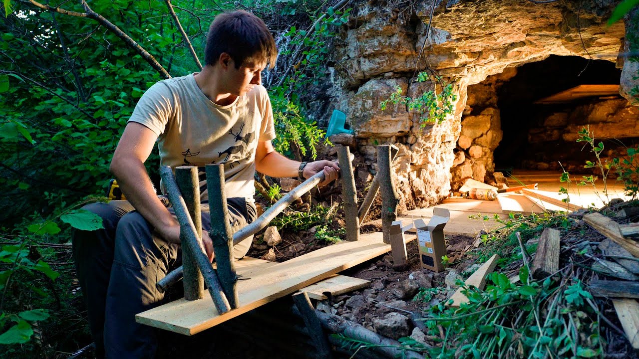 Making a cozy BUSHCRAFT SHELTER out of an ABANDONED CAVE | Making ...