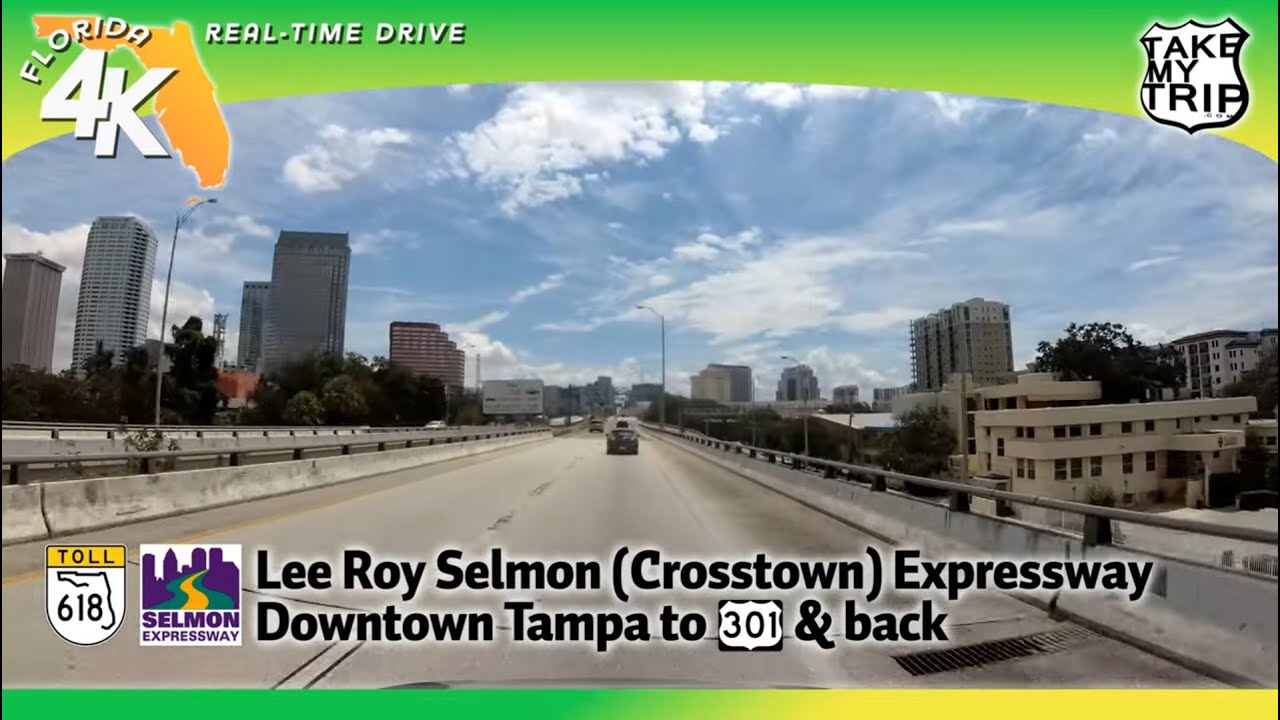 Selmon Expressway Florida SR 618 in and out of Downtown Tampa, drive in ...