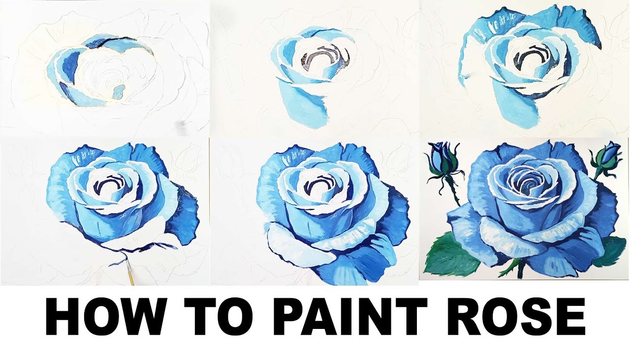 Blue Rose Flower Painting Tutorial / How to Paint demonstration ...
