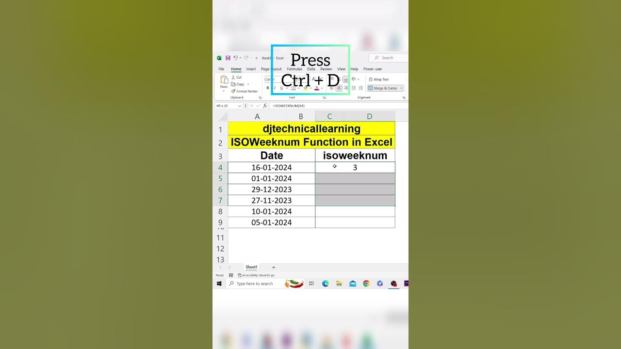 isoweeknum Function in Excel | isoweeknum Formula in Excel #exceltips #exceltech #excelfansonly ...