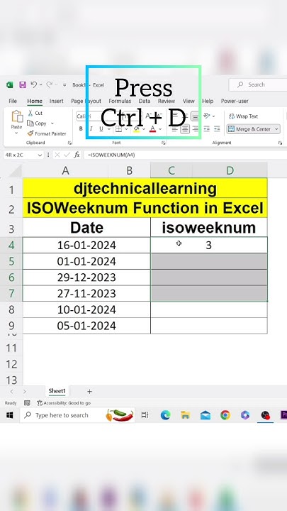 isoweeknum Function in Excel | isoweeknum Formula in Excel #exceltips #exceltech #excelfansonly ...