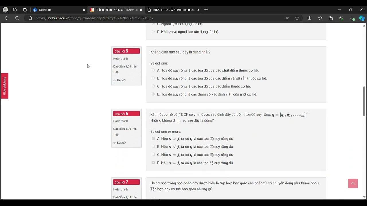 Trắc nghiệm Quiz C2 1 - Cơ học kỹ thuật- lms- 2023.2 - YouTube