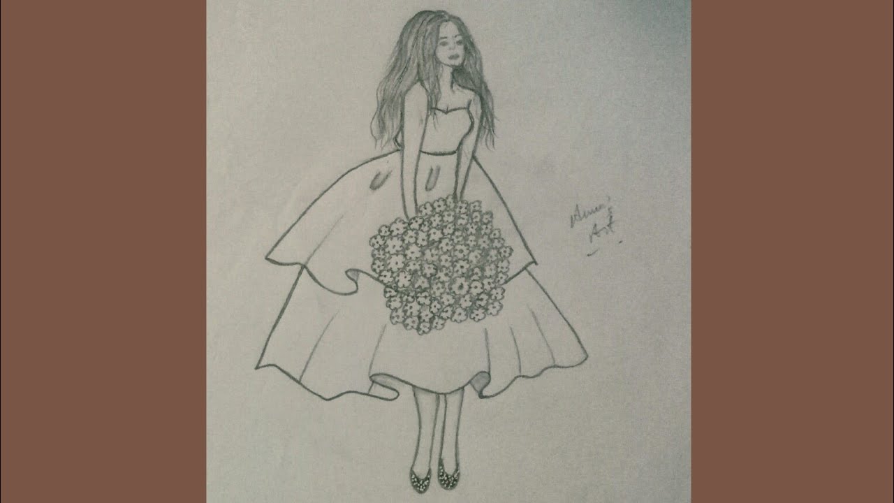 How to draw a Girl with Holding Flowers _Drawing easy || Drawing for ...