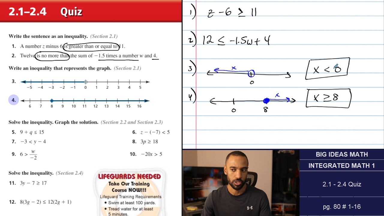 Big Ideas Math [IM1]: 2.1 - 2.4 Quiz (Review & Problem Set) - YouTube