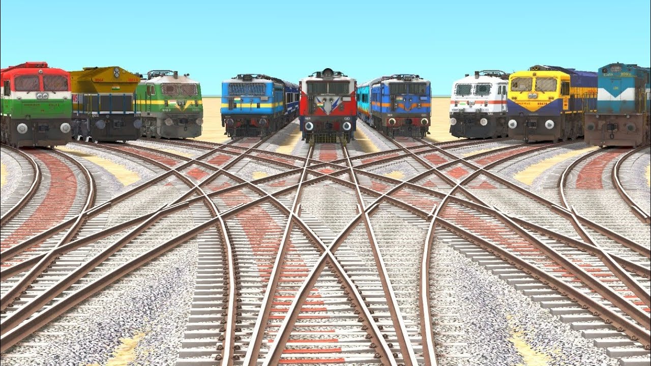 9 TRAINS INCLUDED ELECTRIC AND DIEASAL TRAINS RUNNING ON X CUT RAILROAD ...