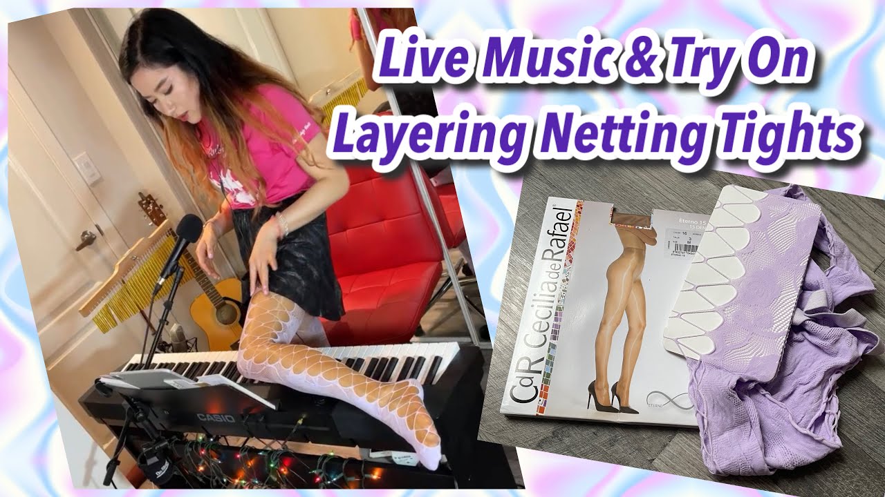 Layered Lace Fish Net Tights, Layering Nylons Legs Piano Guitar ...