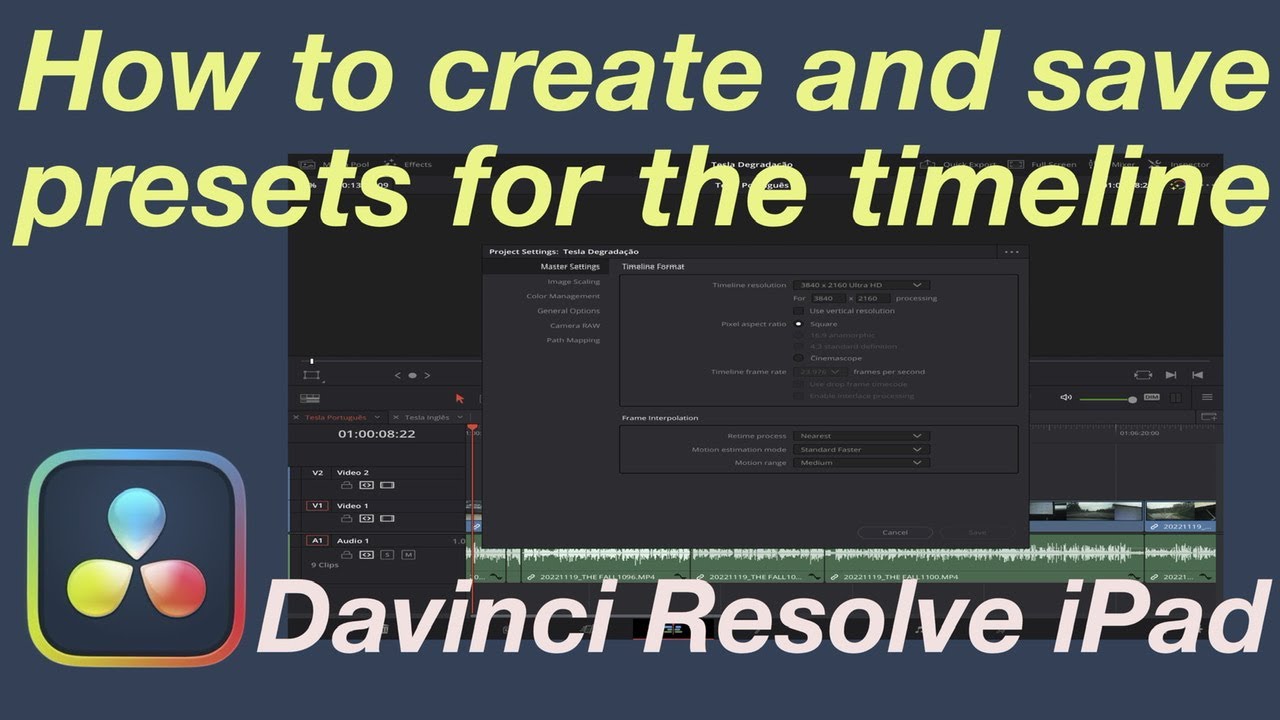 DaVinci Resolve iPad tutorial: TIMELINE - how to create and save ...