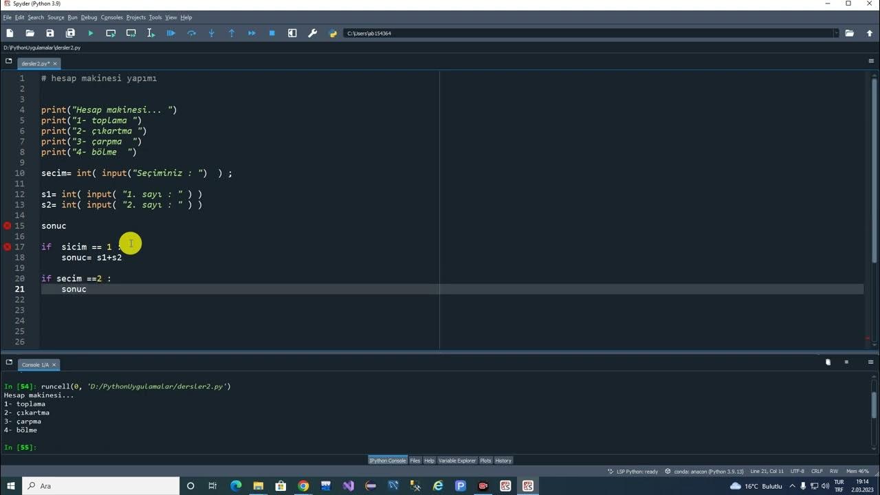 Python Programlama- 8- basit hesap makinesi yapımı - YouTube
