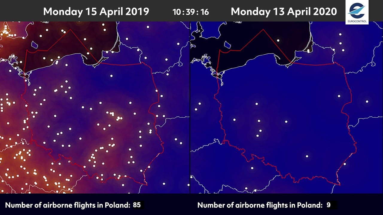 Air traffic situation over Poland - 13 April 2020 vs 15 April 2019 ...