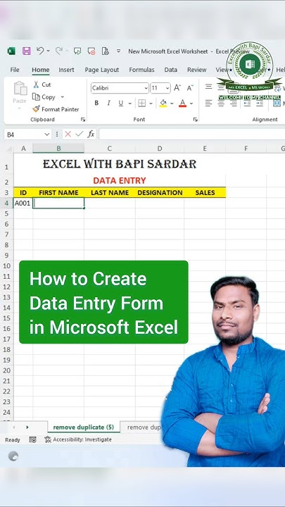 👉 Data Entry Form | Press Alt, D, O and open Data entry Form in Excel | #dataentryform # ...