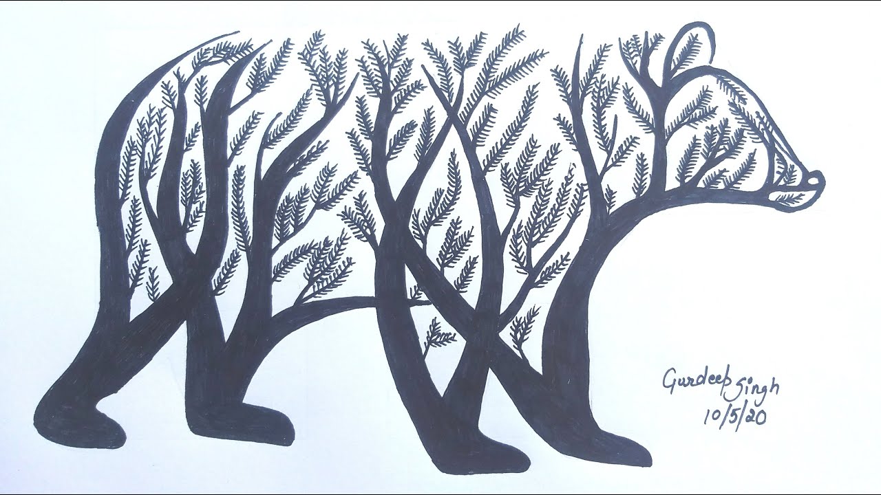 How to Draw Bear Tree with Marker and Pencil #Drawing Step By Step # ...