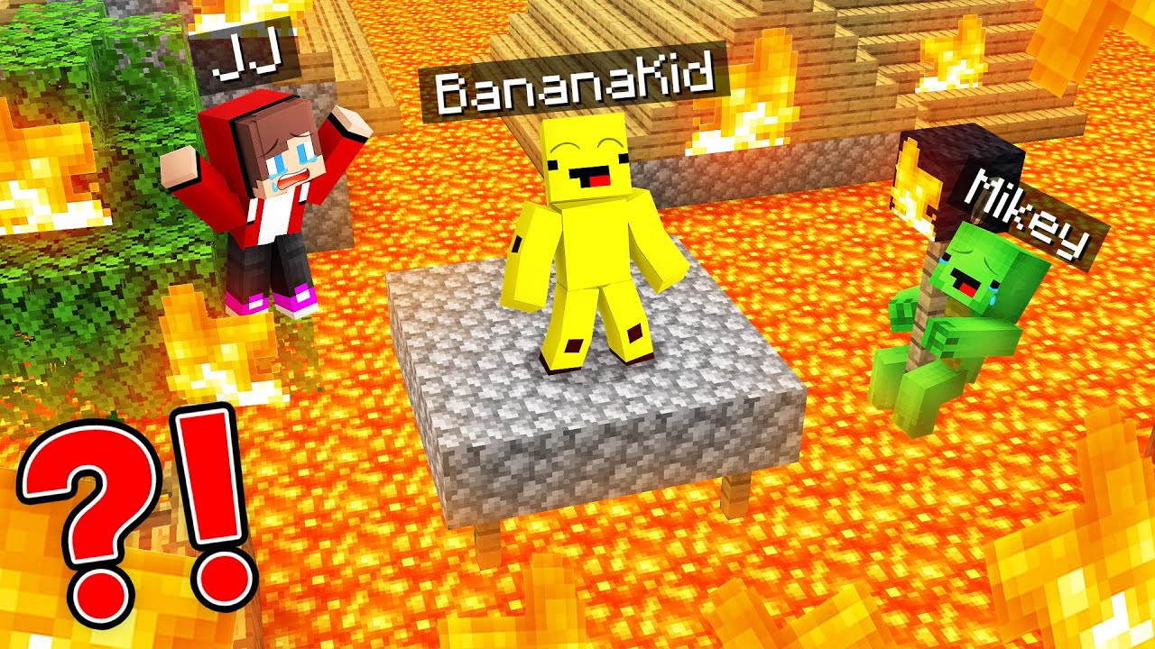 JJ, Mikey and Banana Kid But Lava Rises Every Second - Minecraft Maizen - YouTube