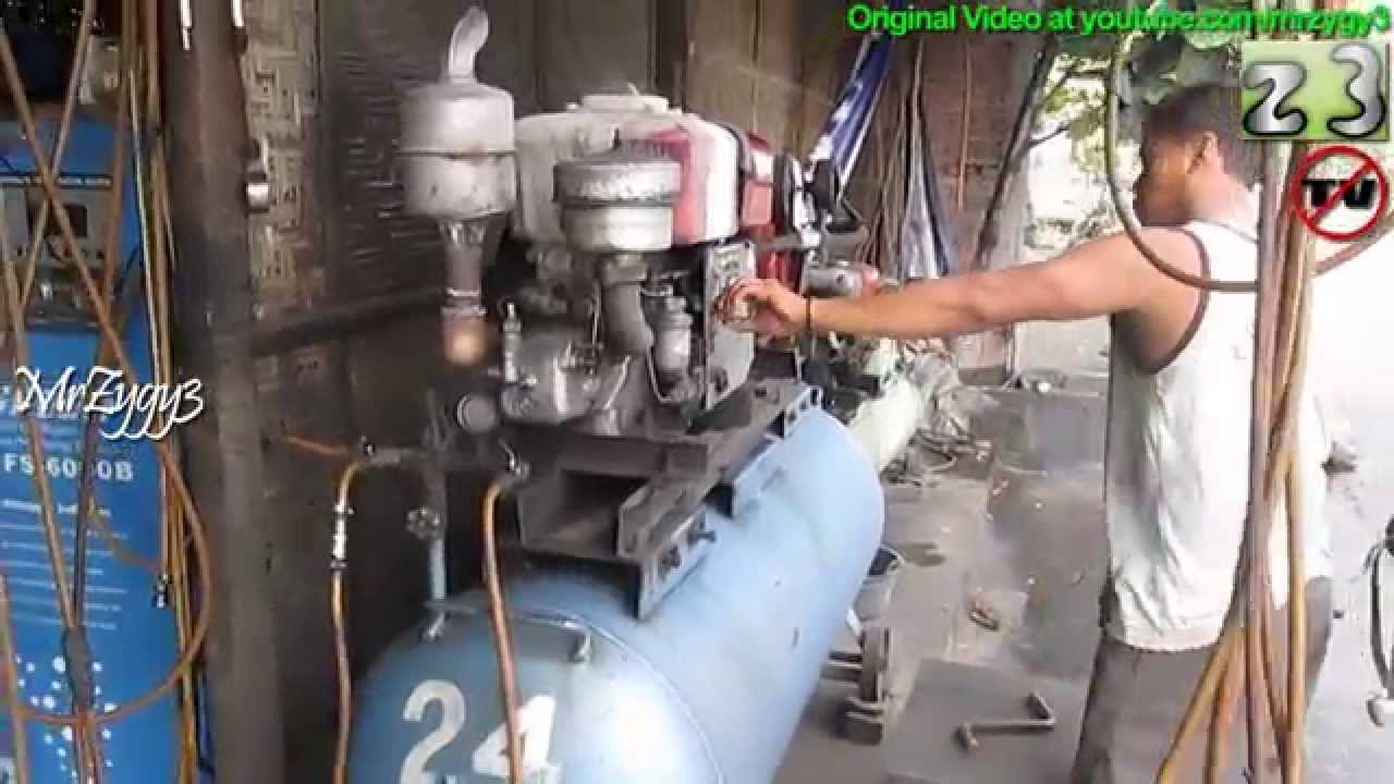Diesel Engine Powered Air Compressor Cold Start - YouTube