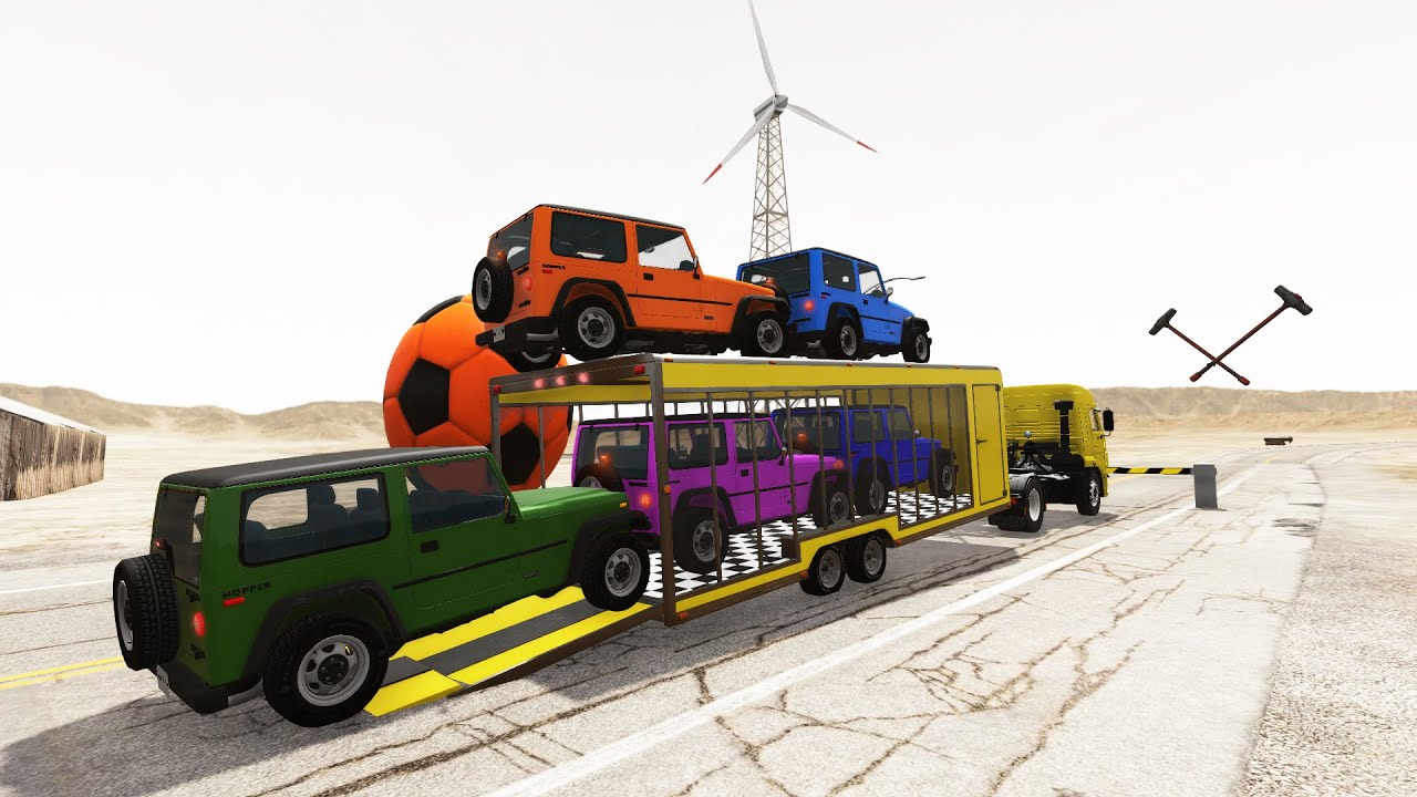 Flatbed Trailer Lc Cars Transportation With Truk Pothole VS Car ...