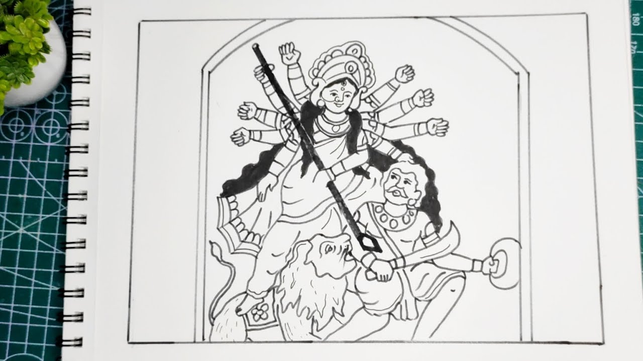 How to Draw Maa Durga Line Drawing | Step by Step Easy Tutorial for ...