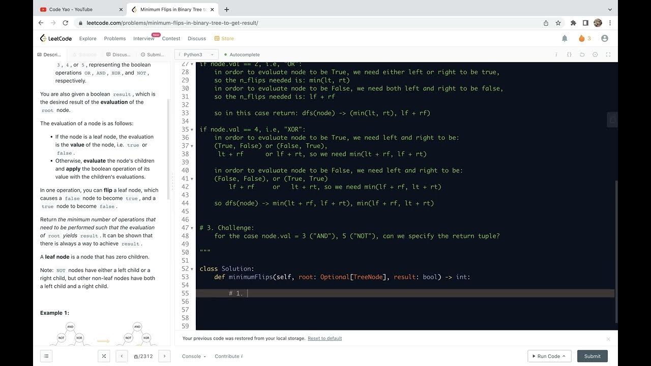 Leetcode 2313 Minimum Flips In Binary Tree To Get Result Traversal Dfs Recursion Youtube