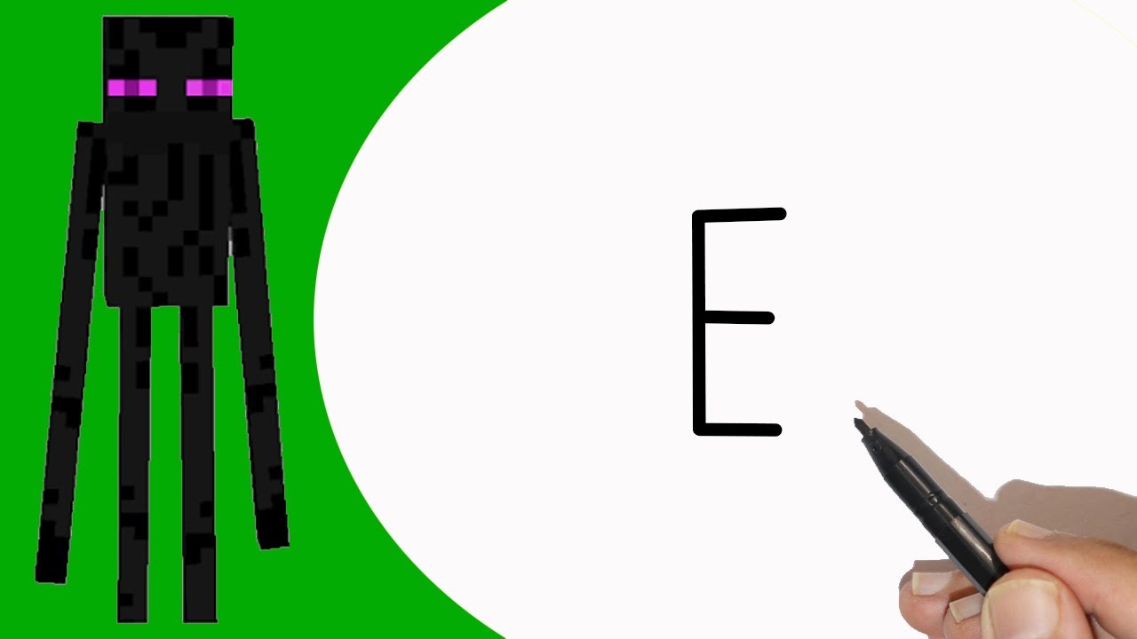 Minecraft How to draw Enderman with Letter E easy For Beginners - YouTube
