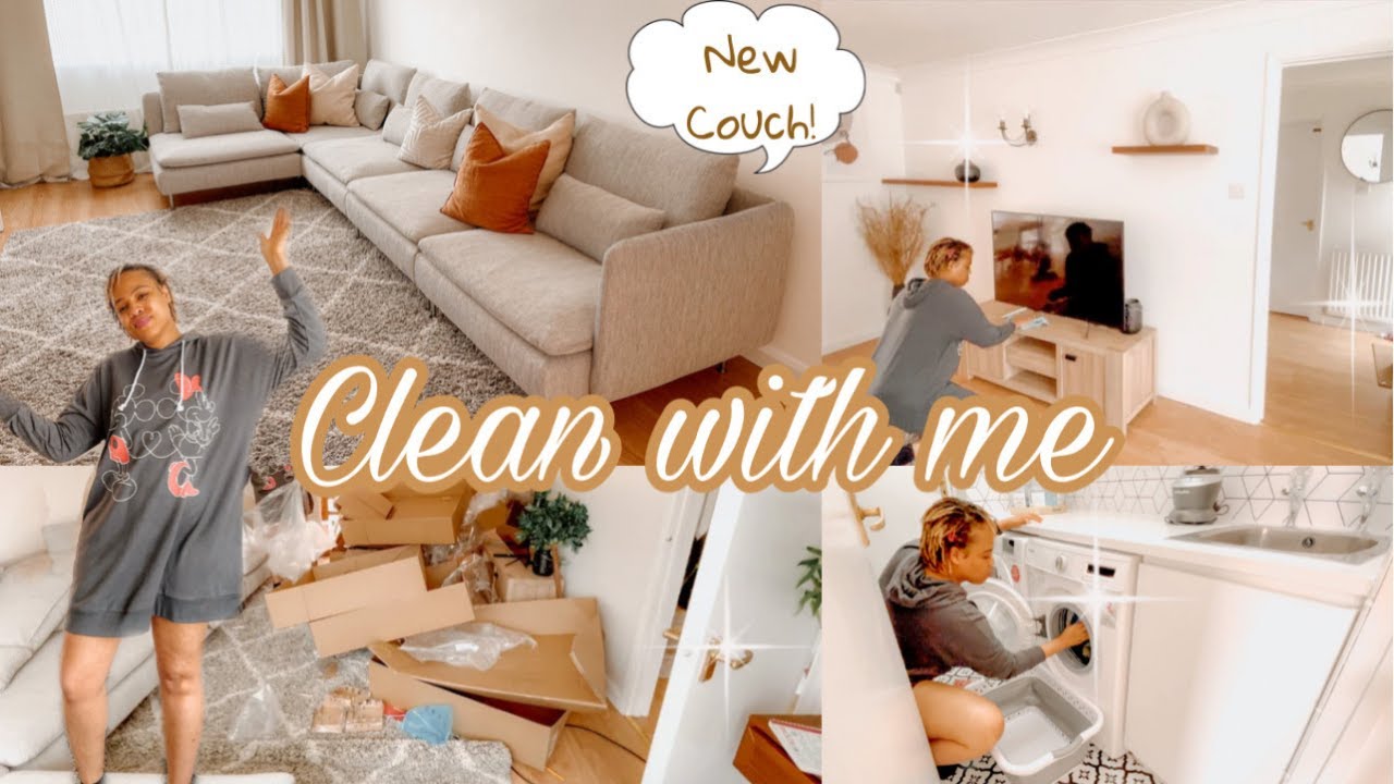 I GOT MY DREAM COUCH! | ALL DAY TIDY AND CLEAN WITH ME, LAUNDRY ROUTINE ...