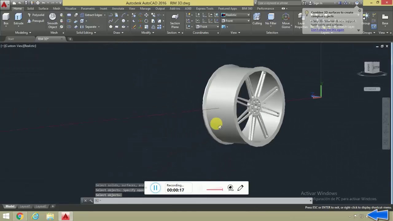 Como hacer un rin en autocad en 3D (6/6) - YouTube