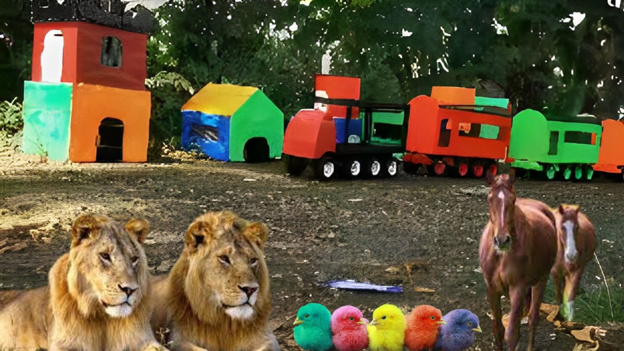 Truck Transports Colorful : transport horses, lions, colorful chickens ...