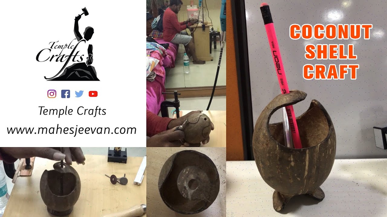 Coconut Shell Craft | Pen Stand | Mahesjeevan | Templecrafts | DIY ...