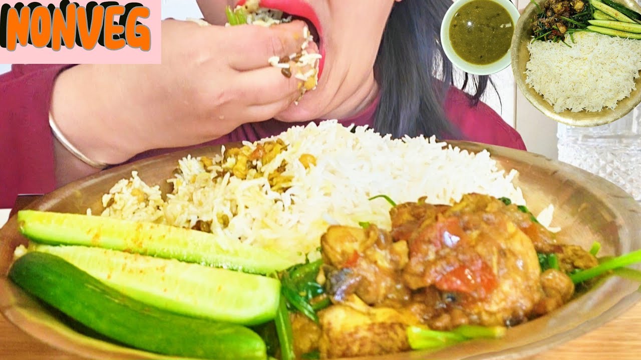 ASMR EATING CHICKEN GRAVY WITH RICE & DAAL + CUCUMBERS 🥒 | MUKBANG| RUYUYAA EATS - YouTube