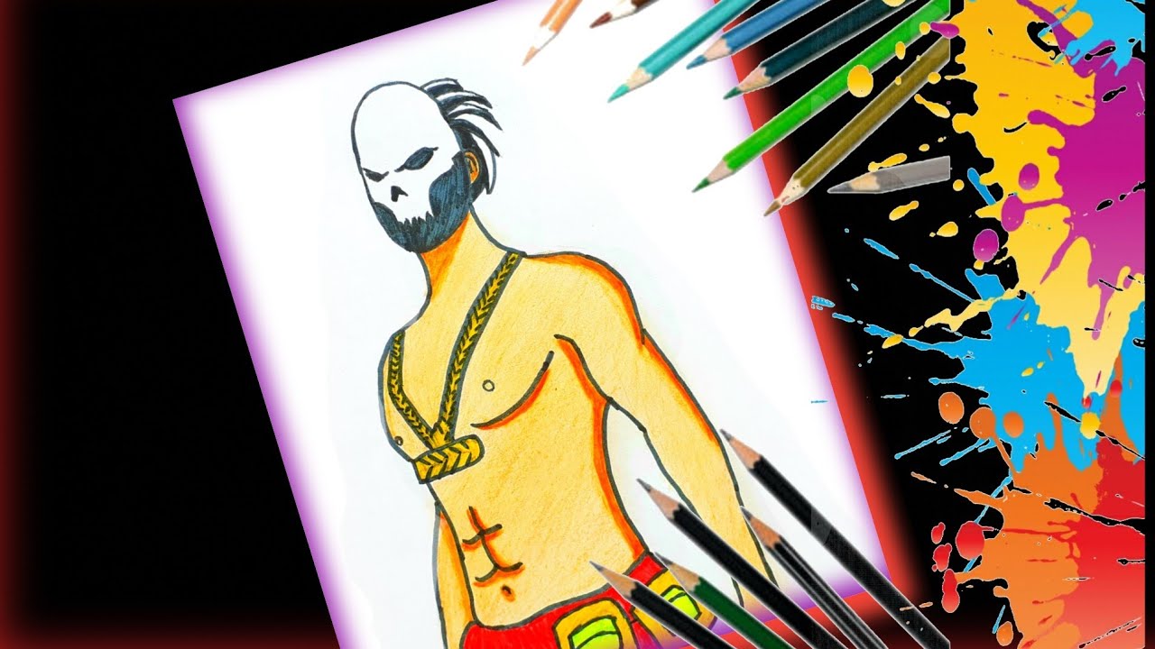 free fire colour pencil drawing || free fire skull mask drawing ...