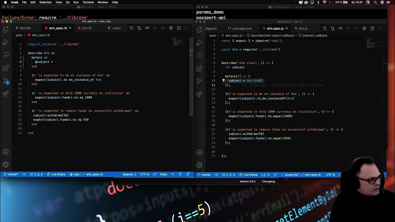 (Part 3) Build a ATM simulator in Ruby or JavaScript - YouTube