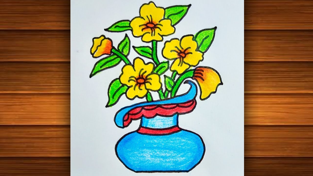 How to draw flower in a Vase||Flower pot drawing|| Fuldani drawing ...
