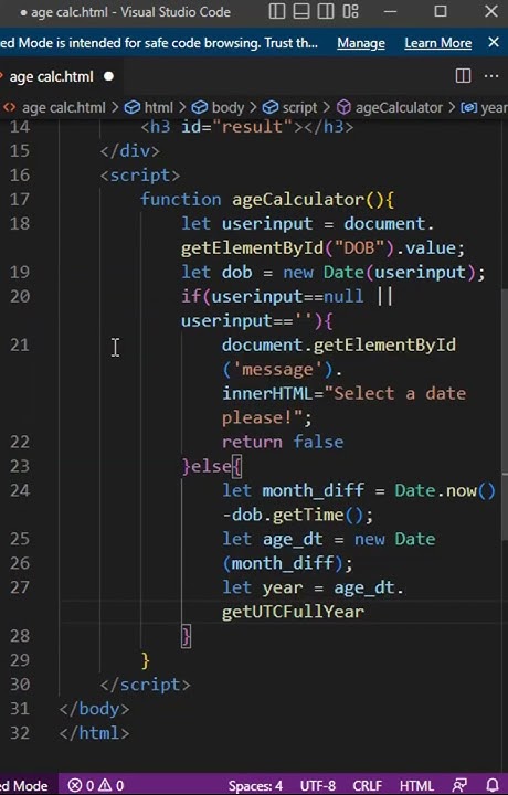 Age Calculator Html Css Javascript Youtube 7219