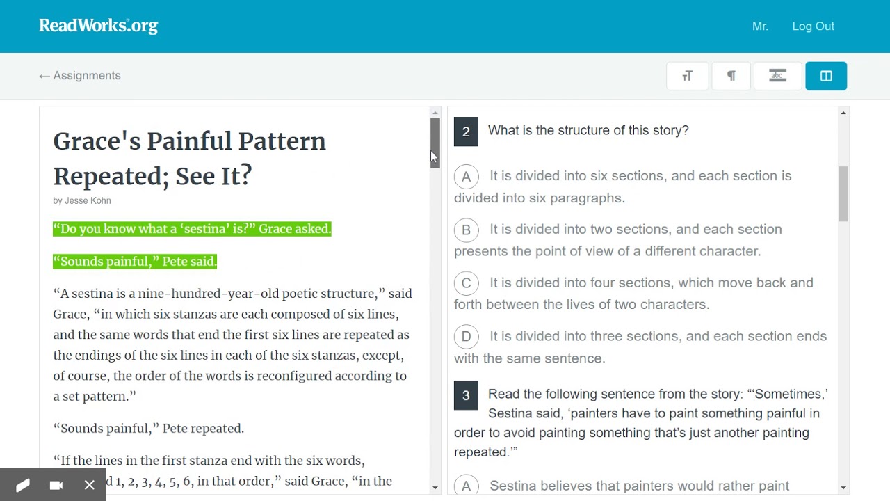 ReadWorks Passage Part III: Responding to Multiple Choice Questions ...